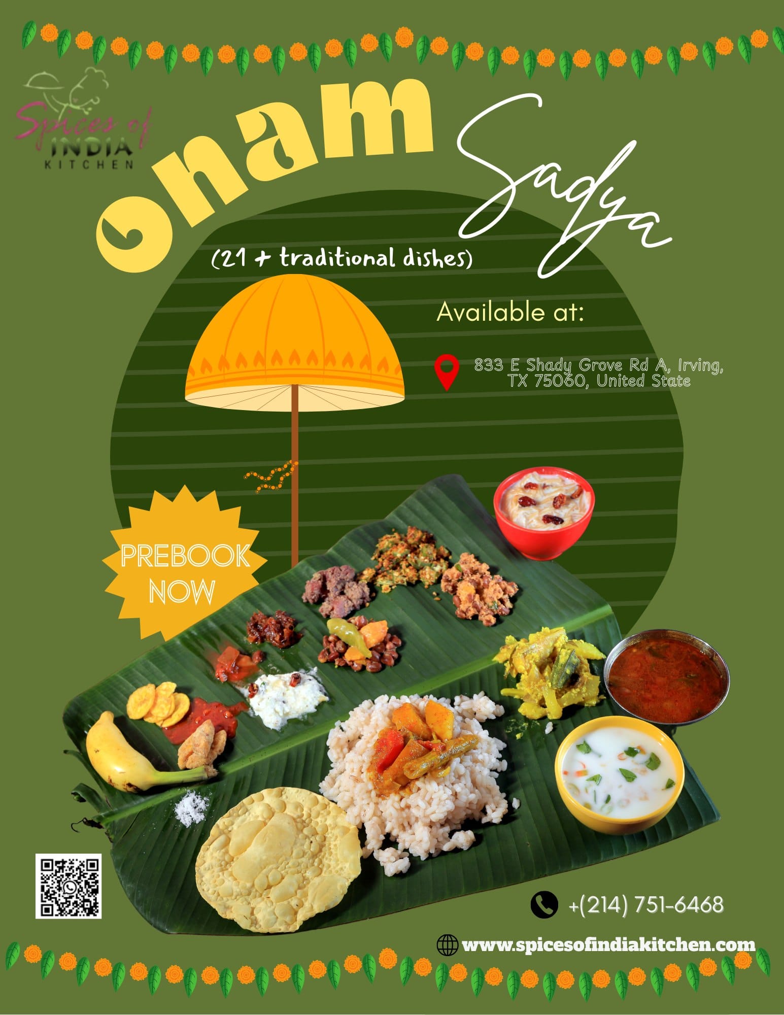 Best Onam Sadhya Dallas 2025 – Spices of India Kitchen